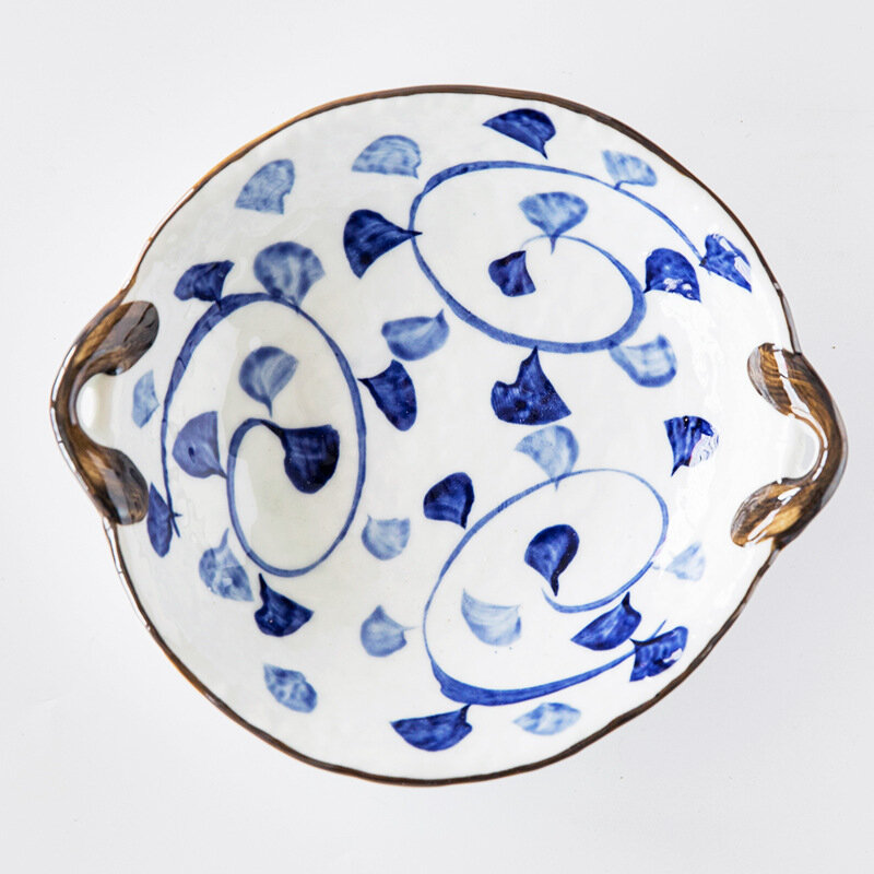 Японская импортная посуда Mino, ручная роспись, винтажная тарелка с двумя ушками, старинный японский стиль, тарелка для карри и риса, десертная тарелка