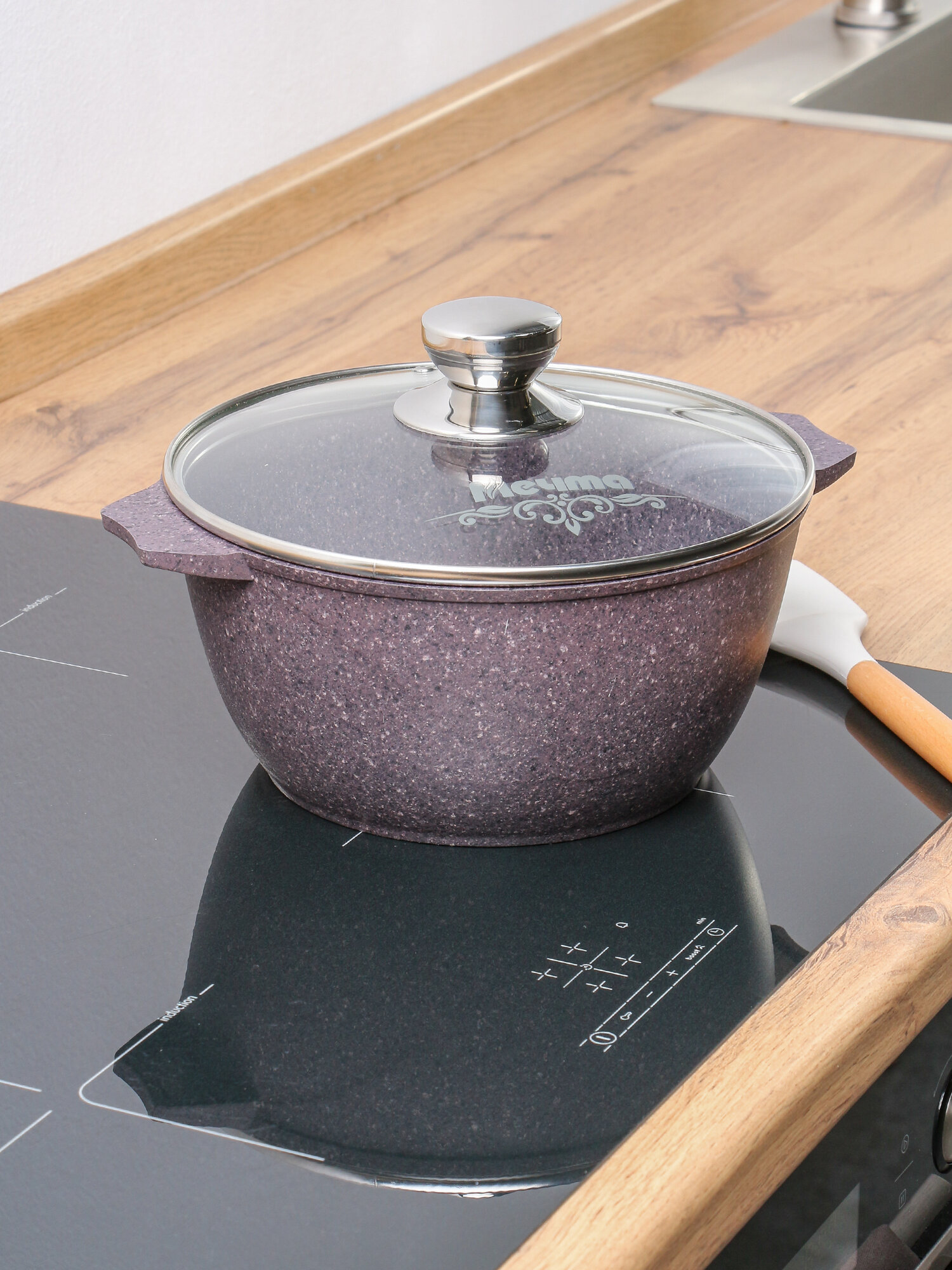 Кастрюля Мечта Premium violet 3л, литой алюминий, гранитное антипригарное покрытие, стеклянная крышка, 22см, 43904