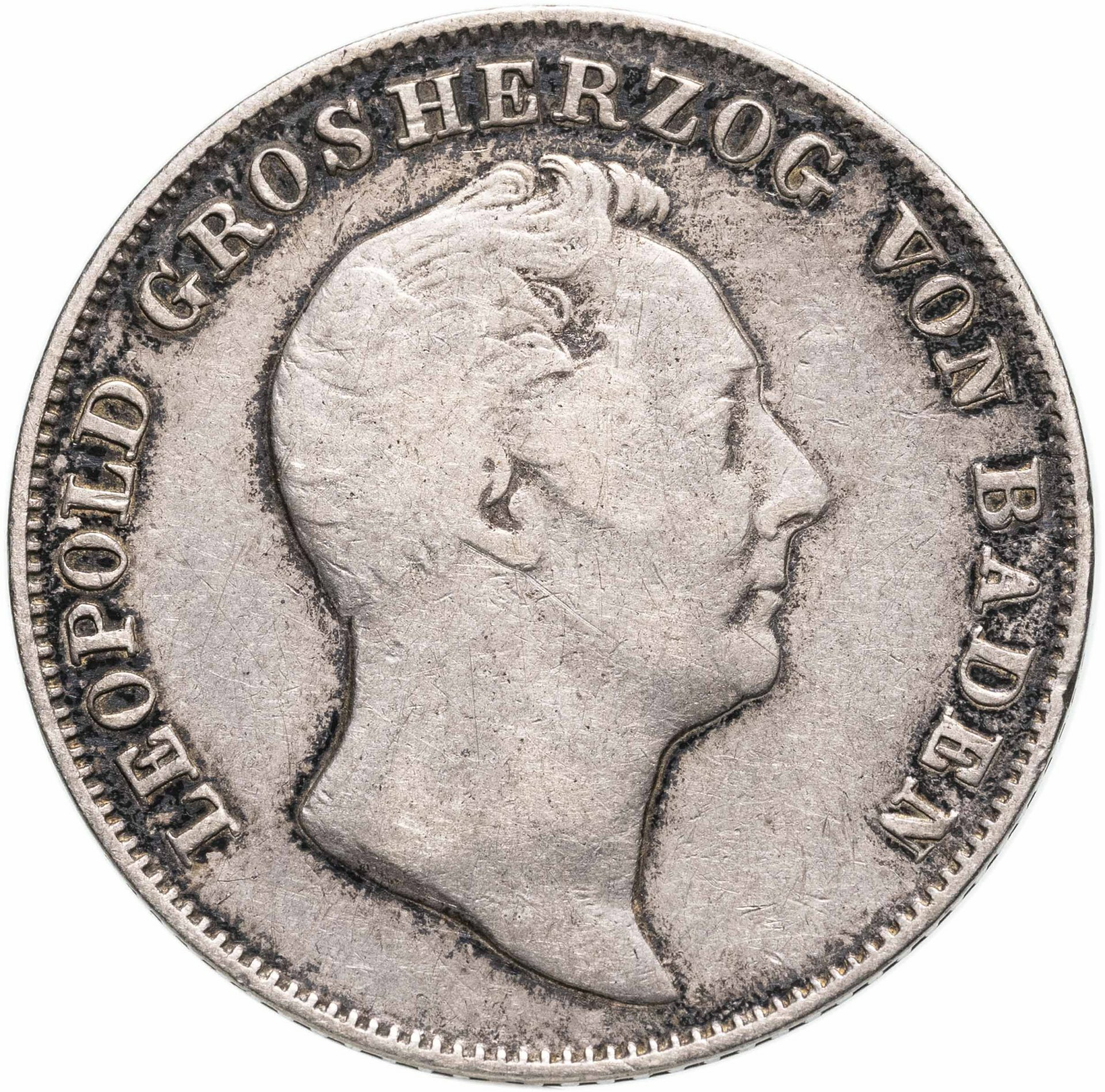 Германия, Баден 1/2 гульдена 1838, Серебро 900, в сохранности VF-XF