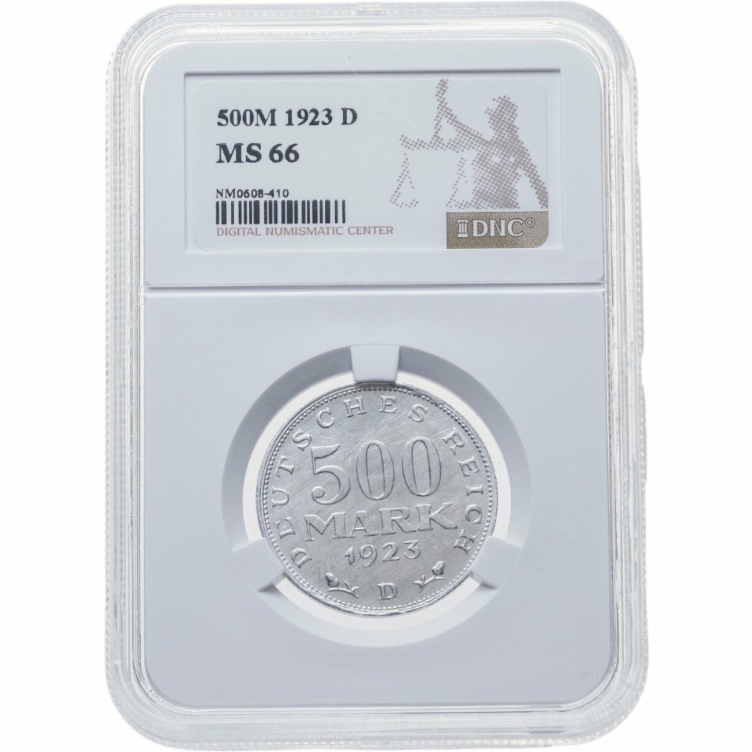 Германия 500 марок 1923 D знак монетного двора "D" — Мюнхен в слабе DNC MS66, Алюминий