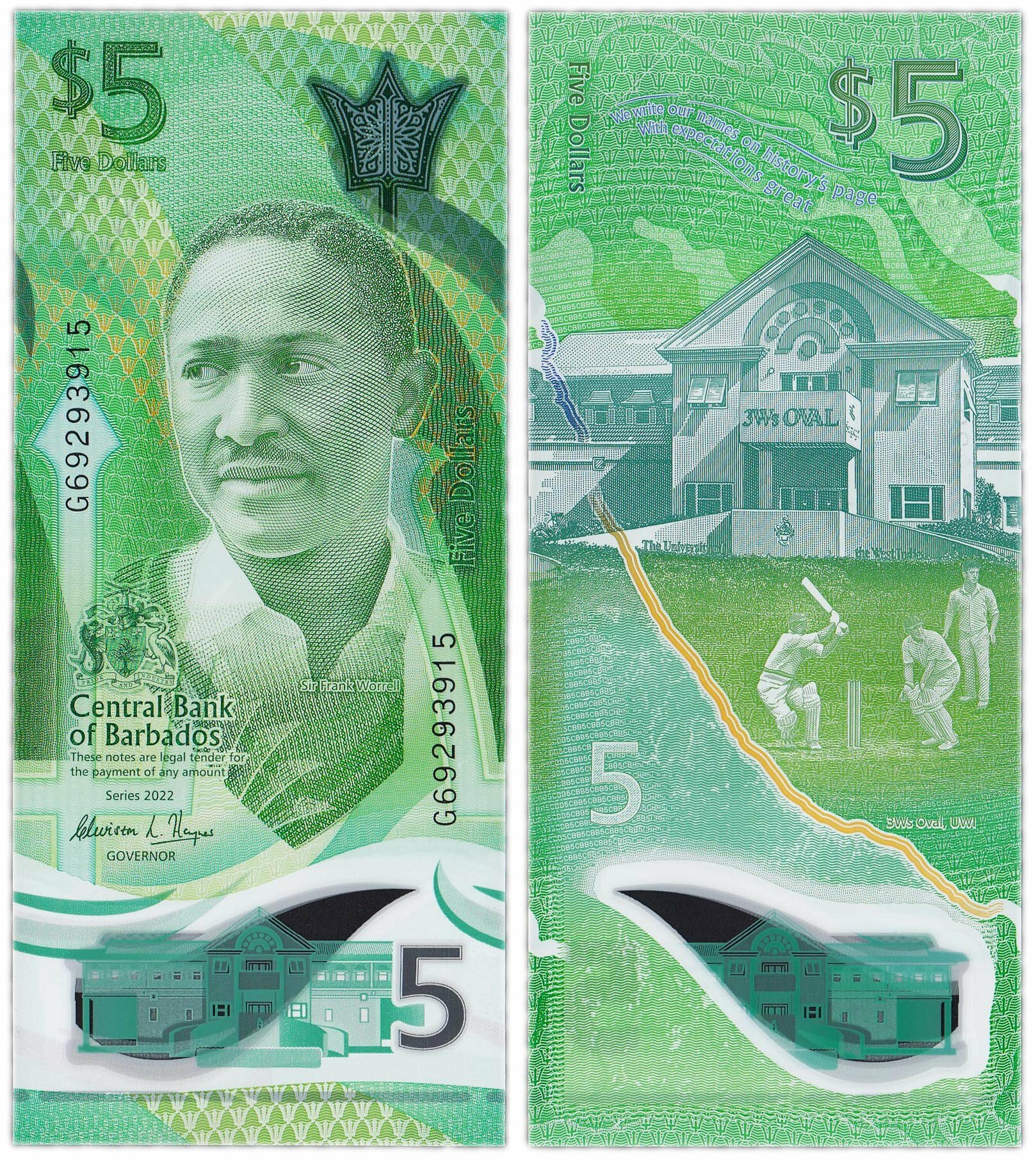 Барбадос 5 долларов 2022 Pick W81 полимер