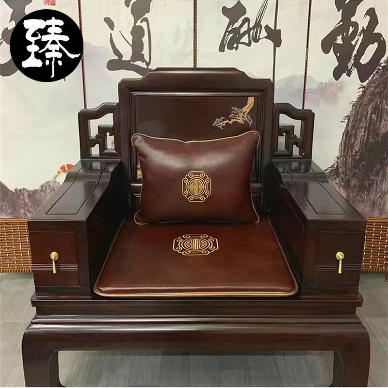 Китайский стиль красный деревянный диван с кожаной подушкой, всесезонный, нескользящий, водонепроницаемый, красный деревянный стул, диван, охлаждающая подушка, гостиная, индивидуальный заказ