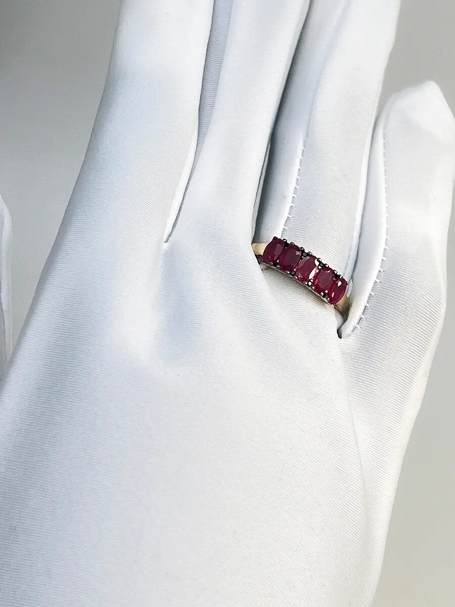Кольцо дорожка, желтое золото, 375 проба, шпинель, рубин