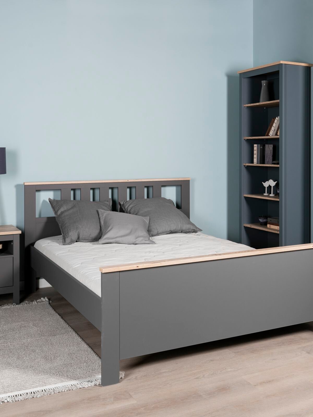 Кровать двуспальная Сага, 160х200 см, серая/ясень, ГУД лакк