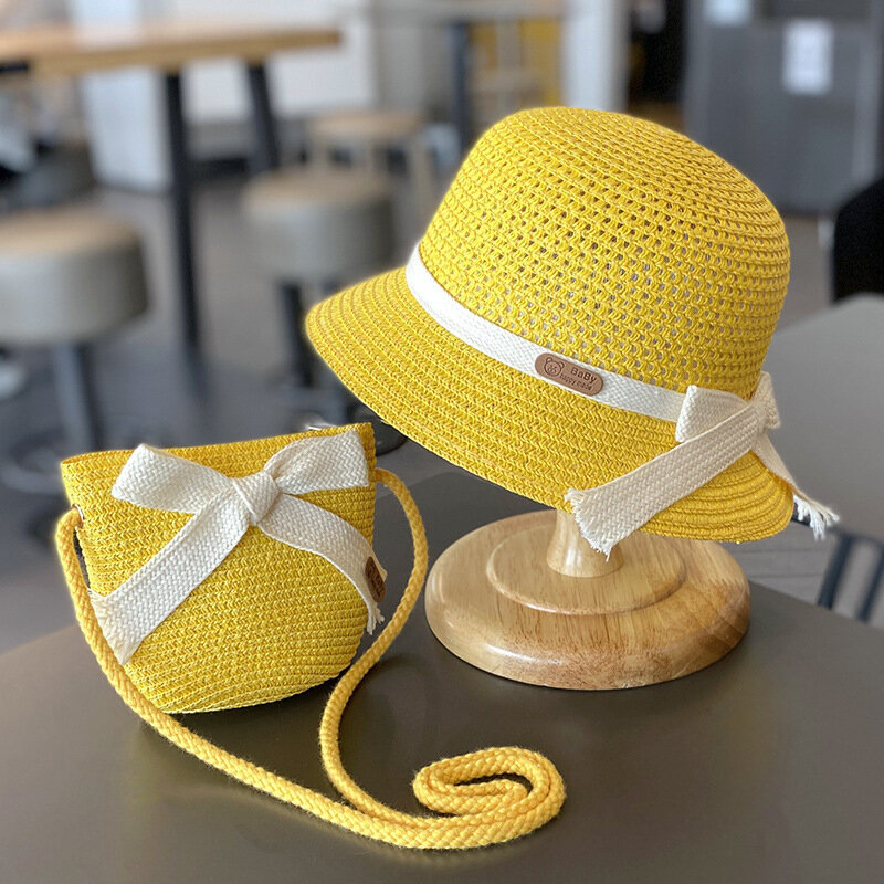 Летняя соломенная шляпа от солнца в корейском стиле, шляпа для девочек, детская пляжная детская сумка, солнцезащитная шляпа, маленькая девочка, рыбак от солнца, лето