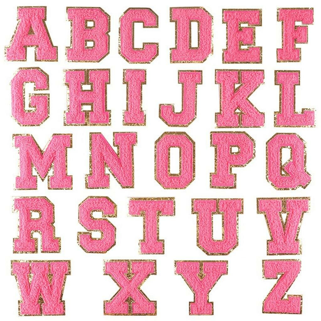 Вышитые буквы-аппликации для одежды и сумок, Розово-красный