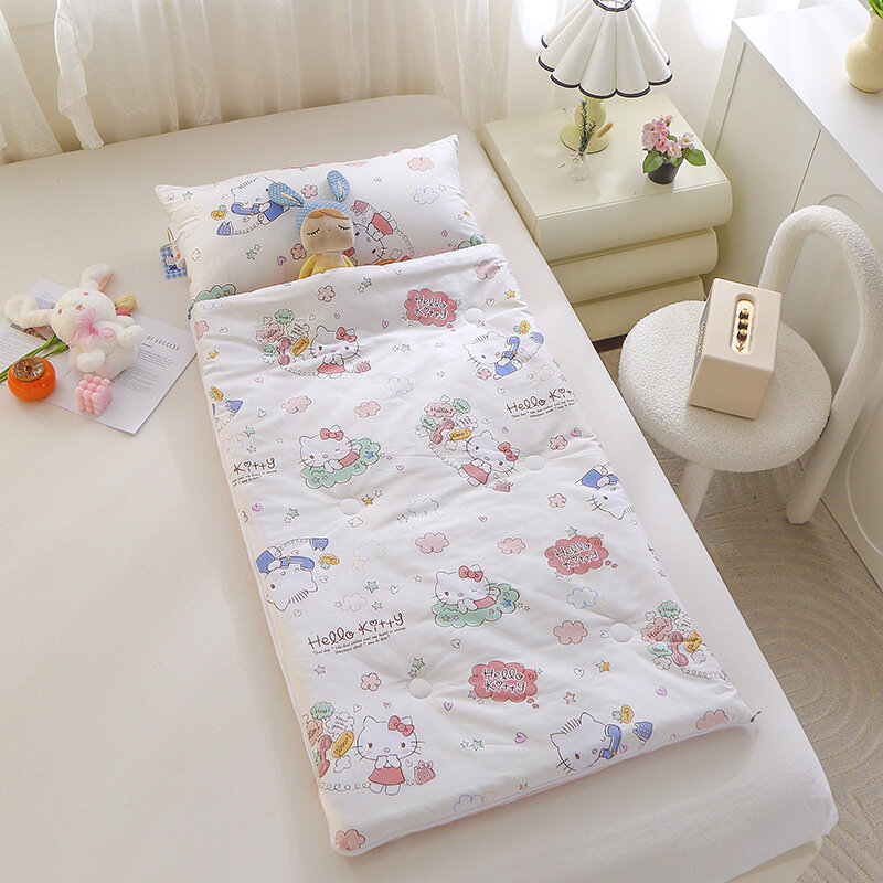 Детский спальный мешок из 100% хлопка с мультяшным принтом Sanrio, анти-ударное одеяло, чистый хлопок, весна и осень, четыре сезона, интегрированный спальный мешок для детского сада