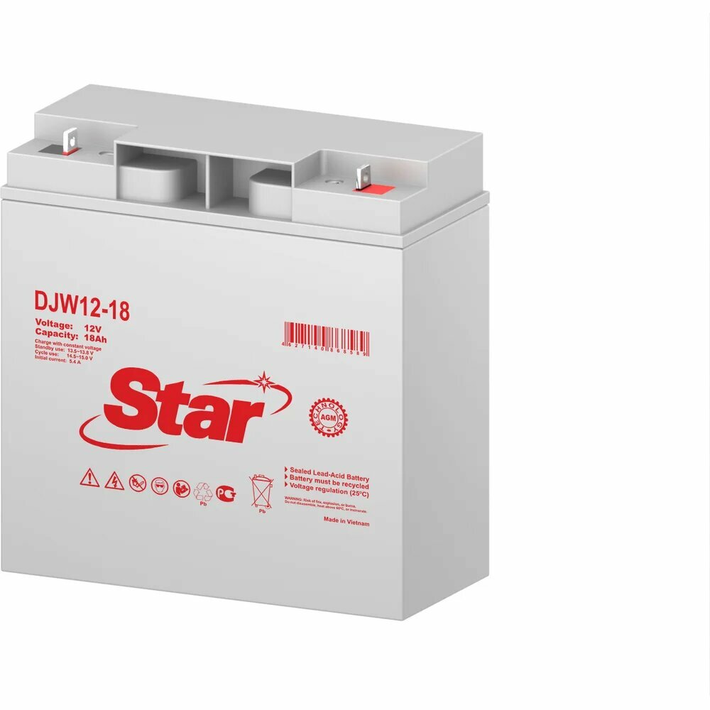 Аккумулятор Star DJW12-18, 12В, 18Ач, AGM, необслуживаемый, герметичный