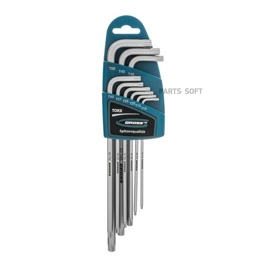Набор ключей имбусовых TORX-TT, 9 шт: T10-T50, экстра-длин, S2, сатинированные от официального дистрибьютора, GROSS, артикул 16408