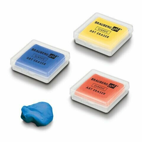 18 шт. Ластик-клячка художественный цвета ассорти, в футляре, 40x36x10 мм, BRAUBERG ART "CLASSIC", 271155