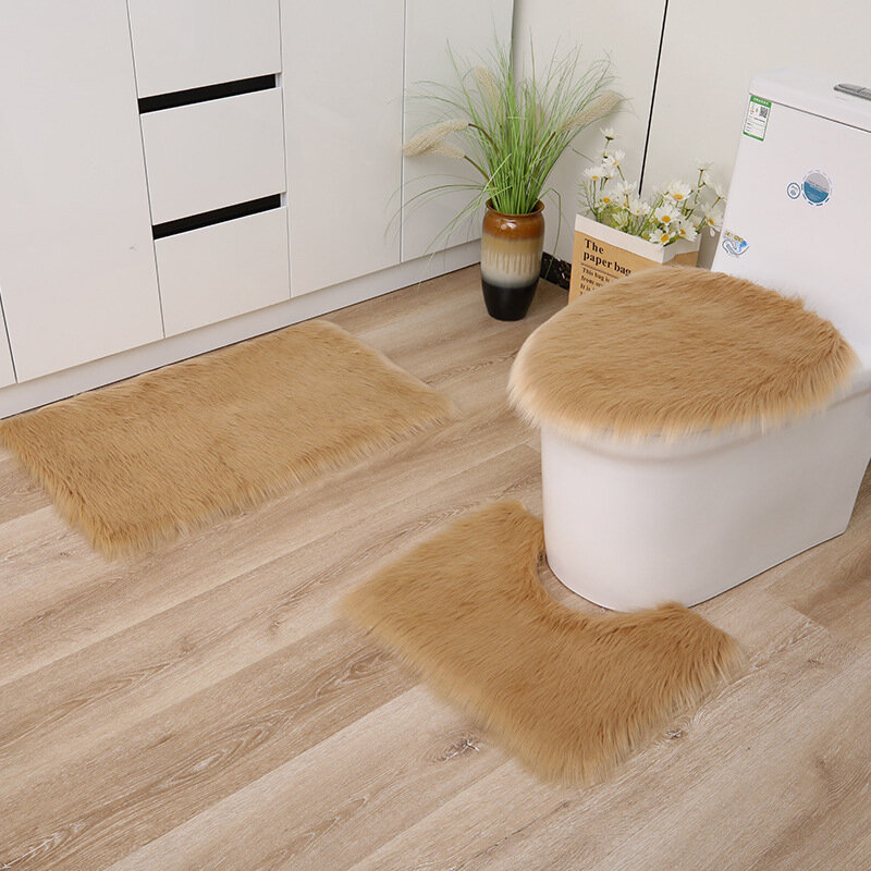 Американский стиль, имитация шерсти, длинный плюшевый U-образный набор для ванной комнаты, трехкомпонентный комплект, коврик для ног, эксклюзивный заводской впитывающий ковер