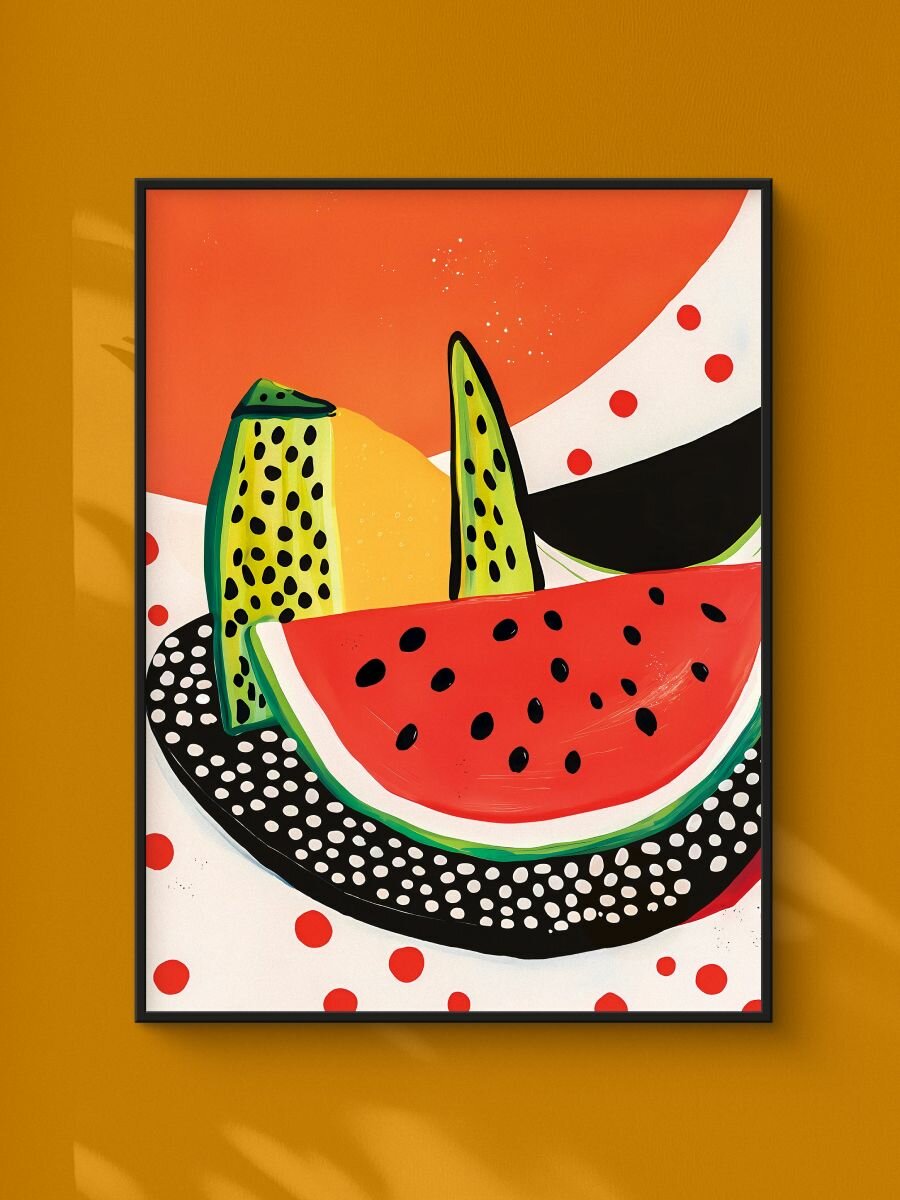 Постер на стену 40х50 см Натюрморт с арбузом, без рамы, картина с фруктами на бумаге