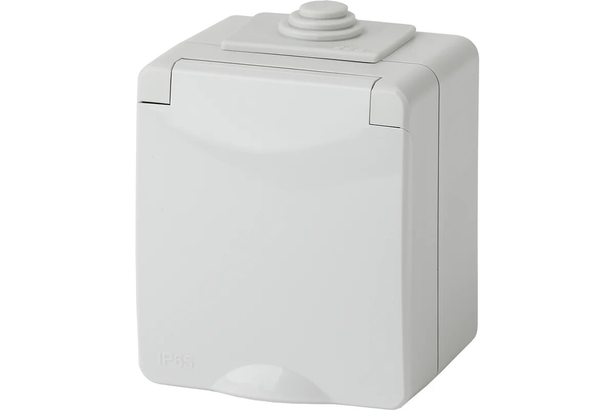 Розетка ЭРА Эксперт с крышкой с защитными шторками с заземлением для открытой проводки IP65 серый