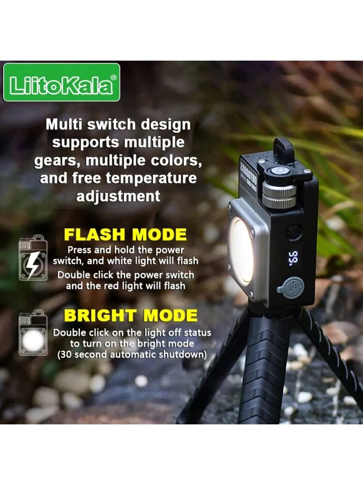 Фонарь ручной LiitoKala XY-009 Camp Light, светодиодный, встроенный аккумулятор, серый металлик, для кемпинга — фото 1