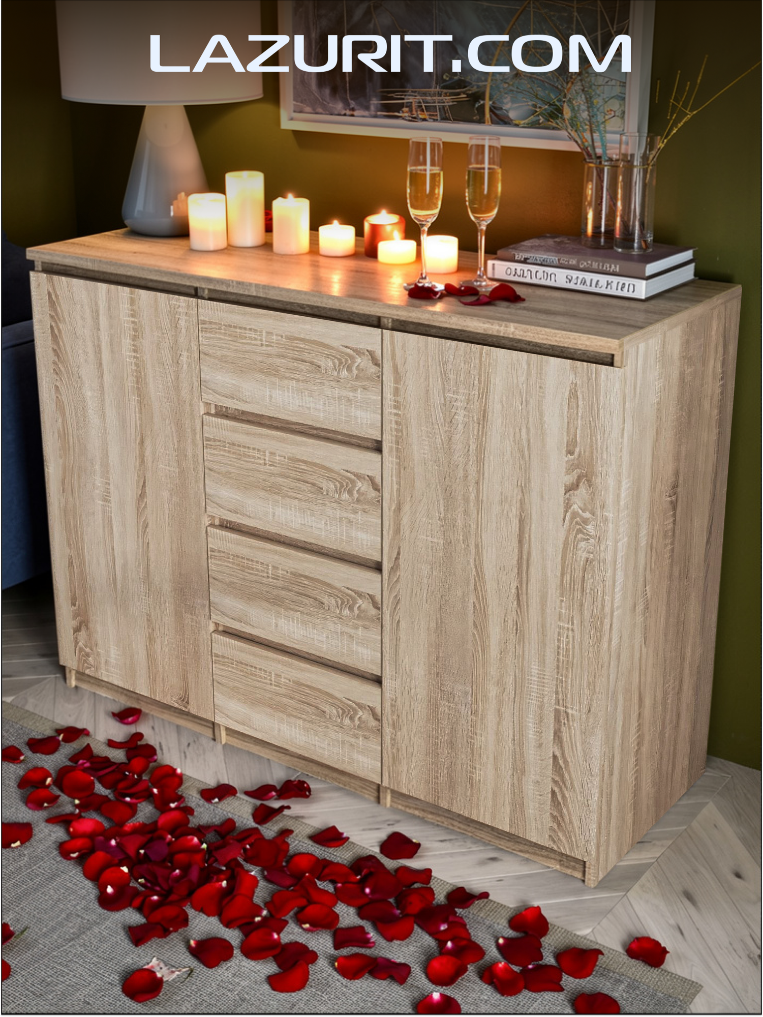 Комод для одежды большой с ящиками и полками сонома Lazurit Sven в прихожую спальню высокий под телевизор 120,6х50,4х91