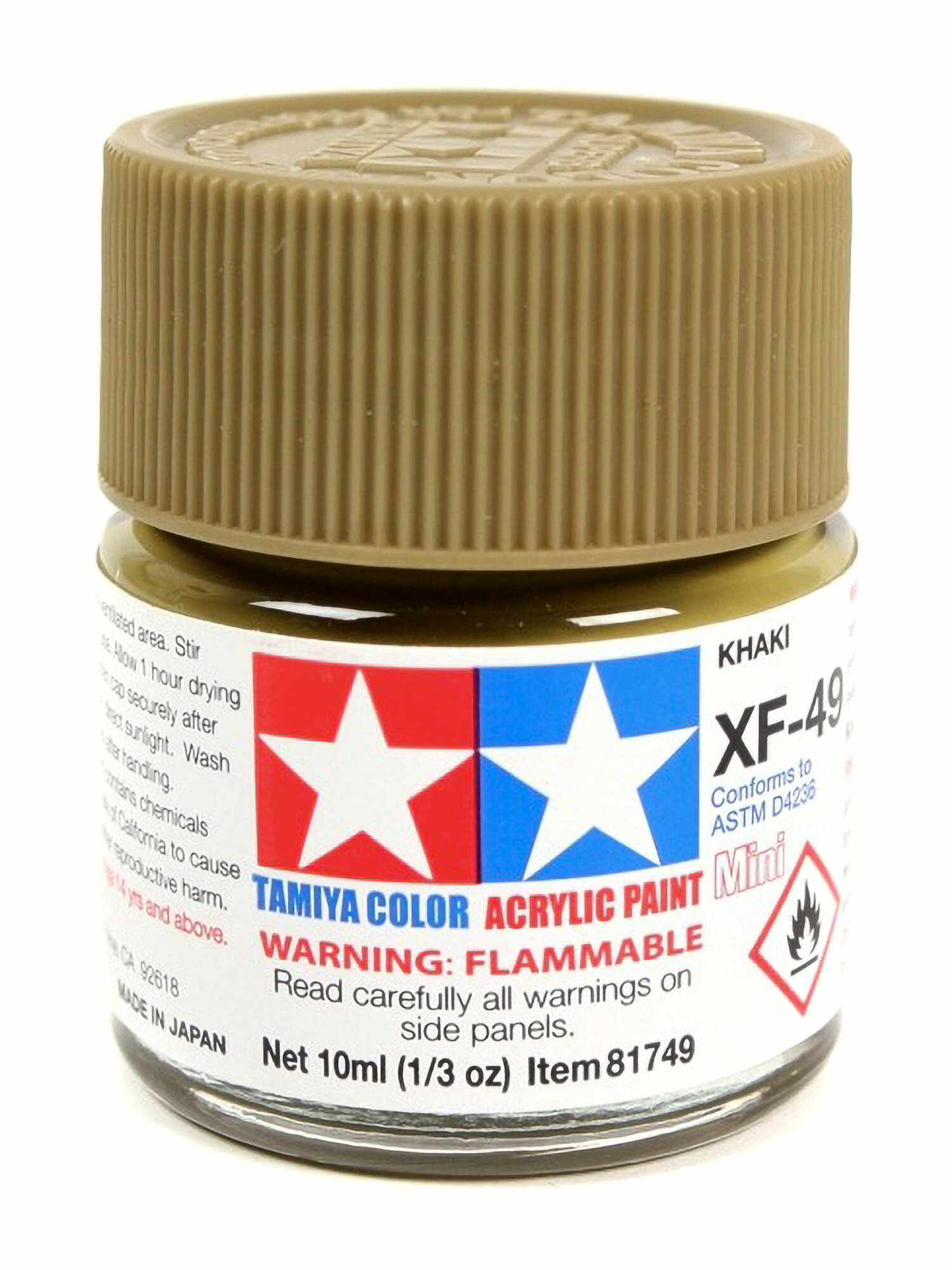 Краска акриловая Tamiya Color XF-49 Khaki 81749 хаки матовая, 10 мл