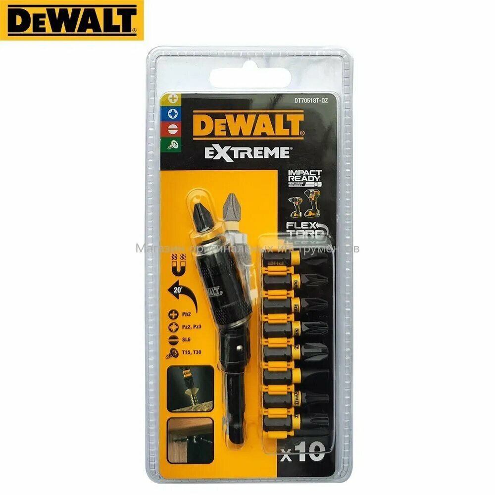 Набор из 10 бит DEWALT DT70518T с Гибкий адаптер бит