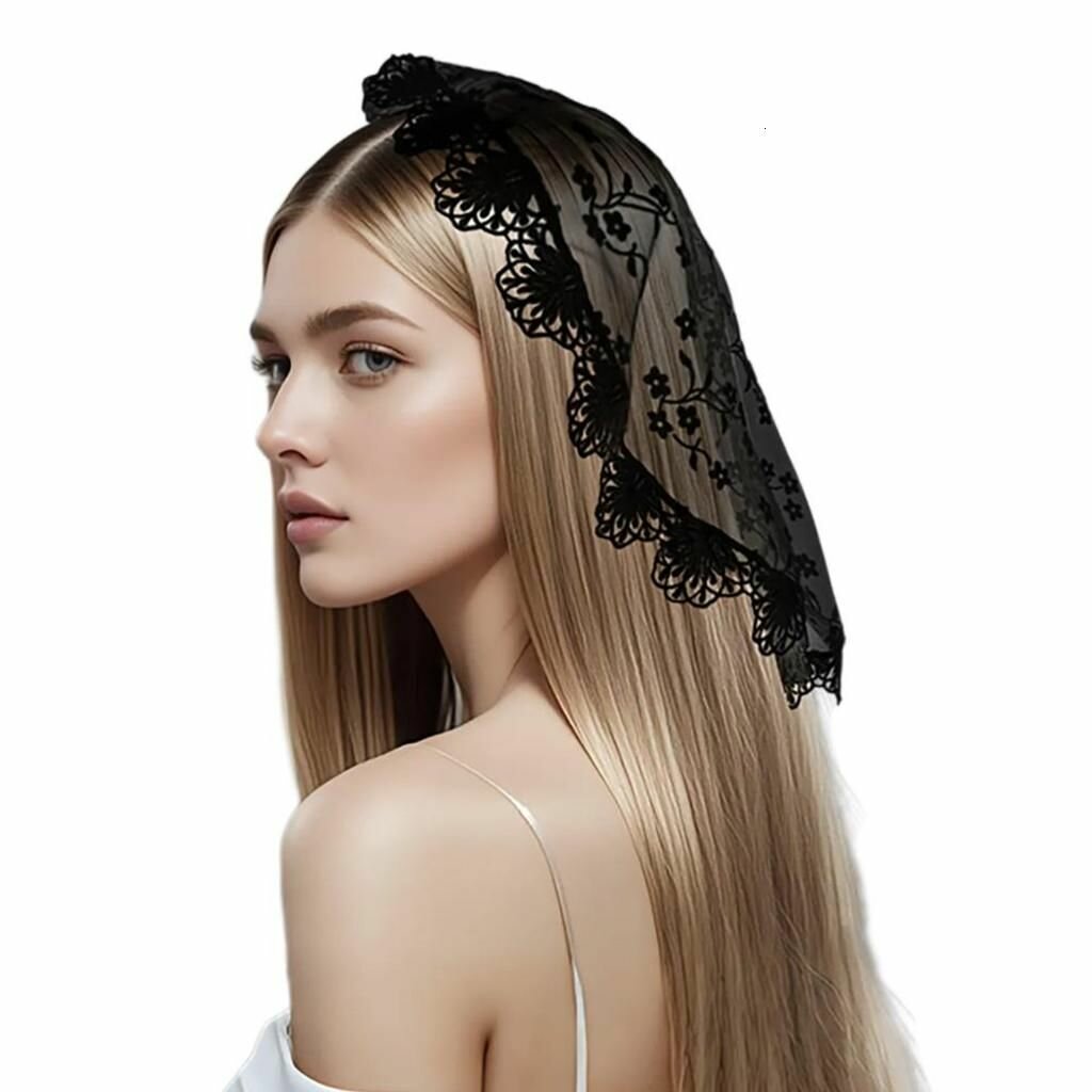 Кружевная косынка с цветочным узором, - Маленький цветок черного цвета