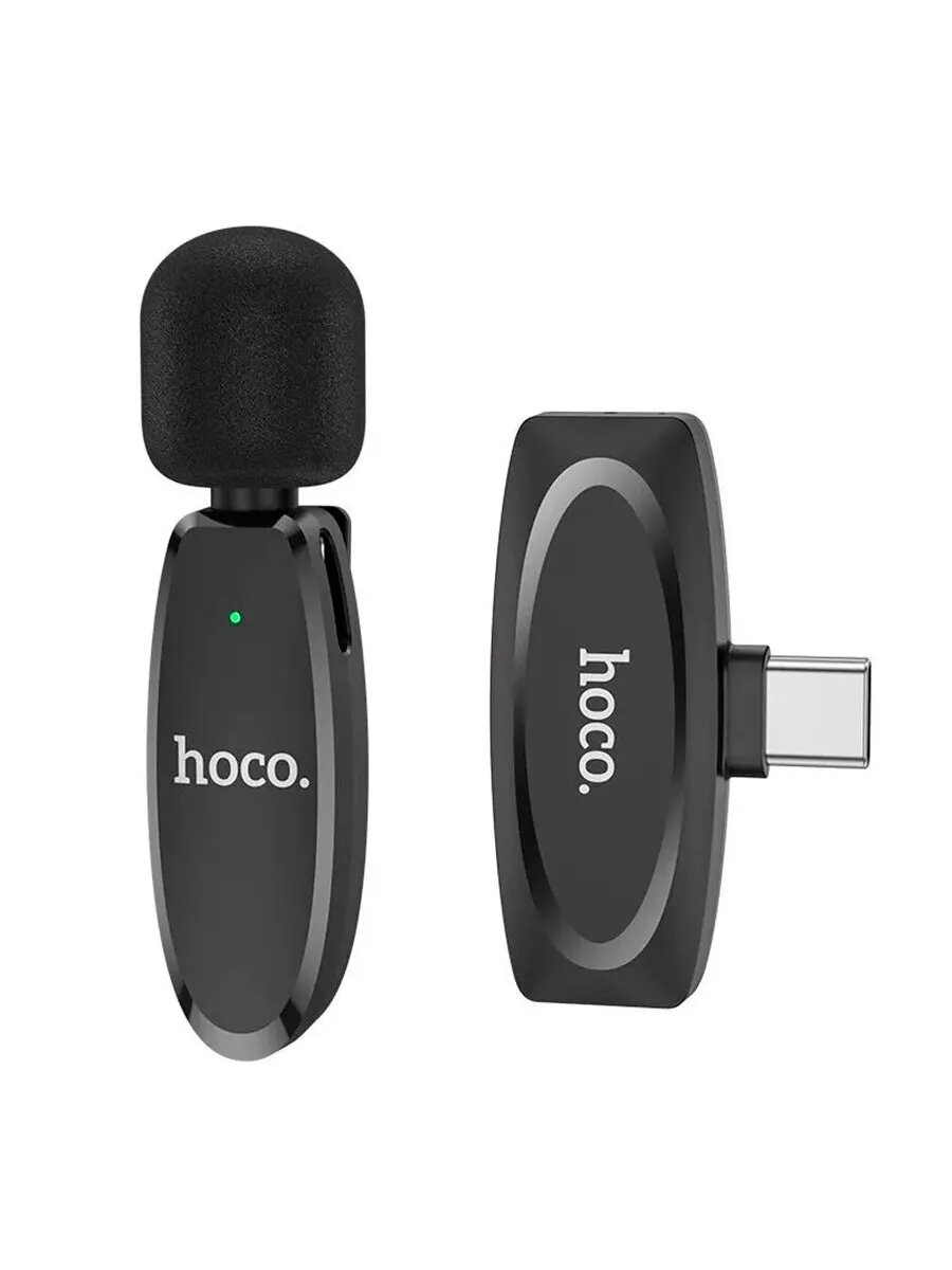 Микрофон потоковый беспроводной Hoco L15 (микрофон+ресивер Type-C), черный / петличка для смартфона