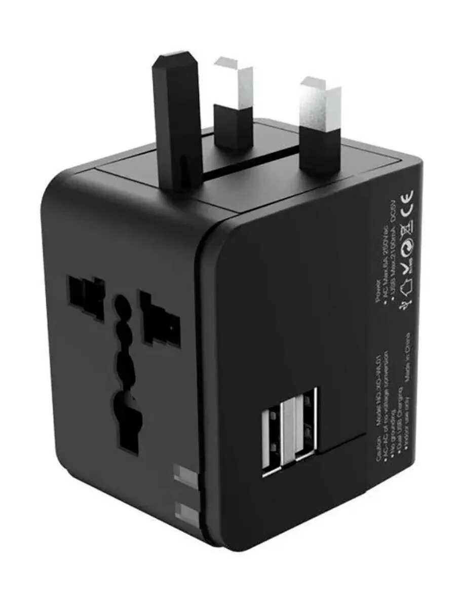 Сетевое зарядное устройство XO WL01 универсальные вилки (UK, EU, US) черное / туристический адаптер питания