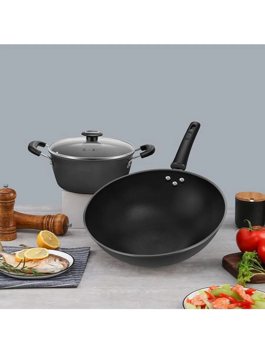 Набор посуды из чистого железа с узором снежной волны