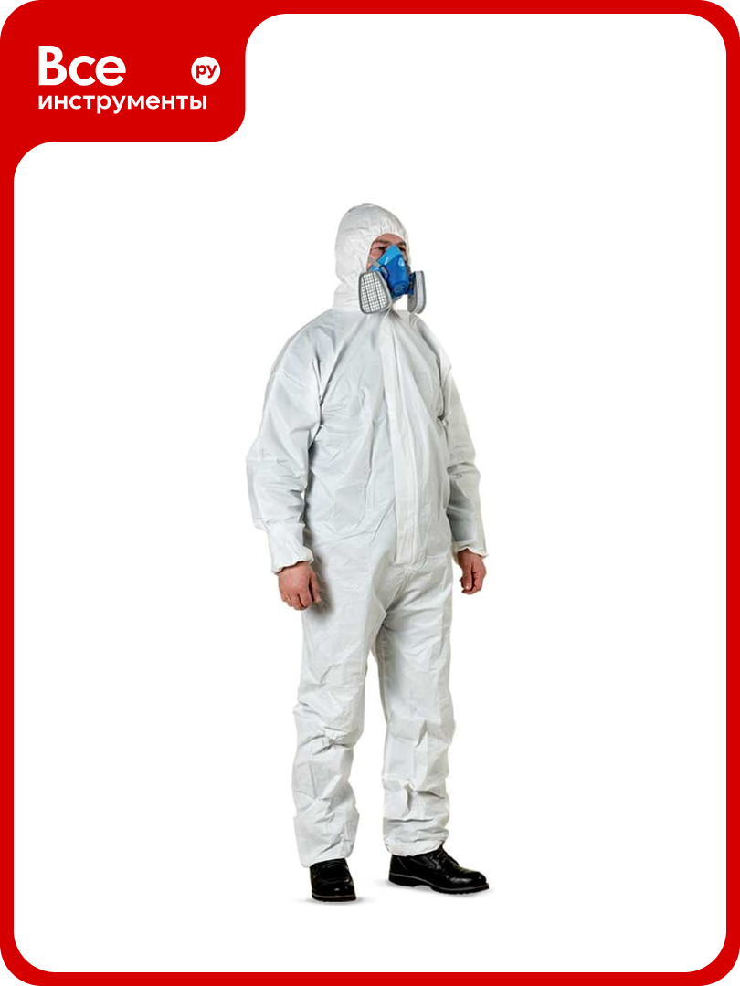 Защитный комбинезон REMIX RM-SAF3 (XXL) мужской, белый, полипропиленовый, одноразовый, с капюшоном, молния