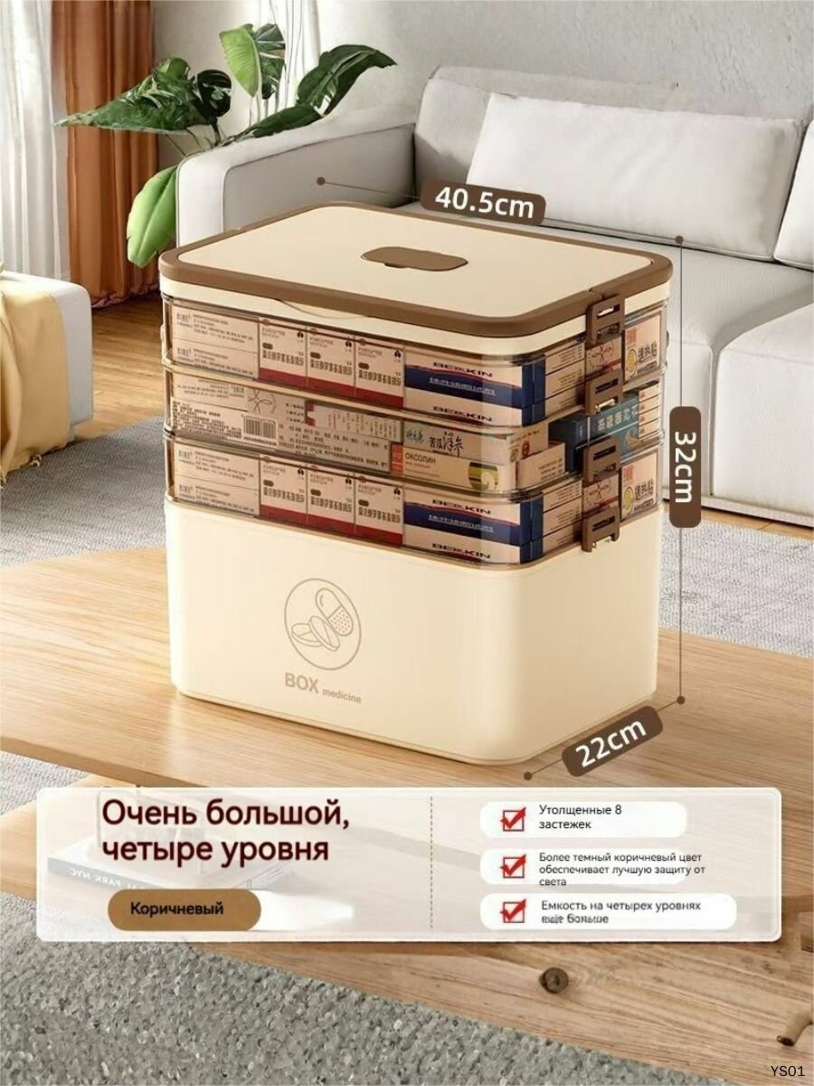 Большая домашняя аптечка на четырех ярусах, премиум контейнер для лекарств объемом 29.1 л