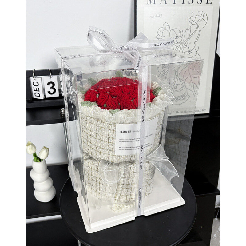 Горячая распродажа SG: ручная вязка розового пледа, вязаный многослойный пузырьковый пряжа, готовый букет, который нельзя открыть