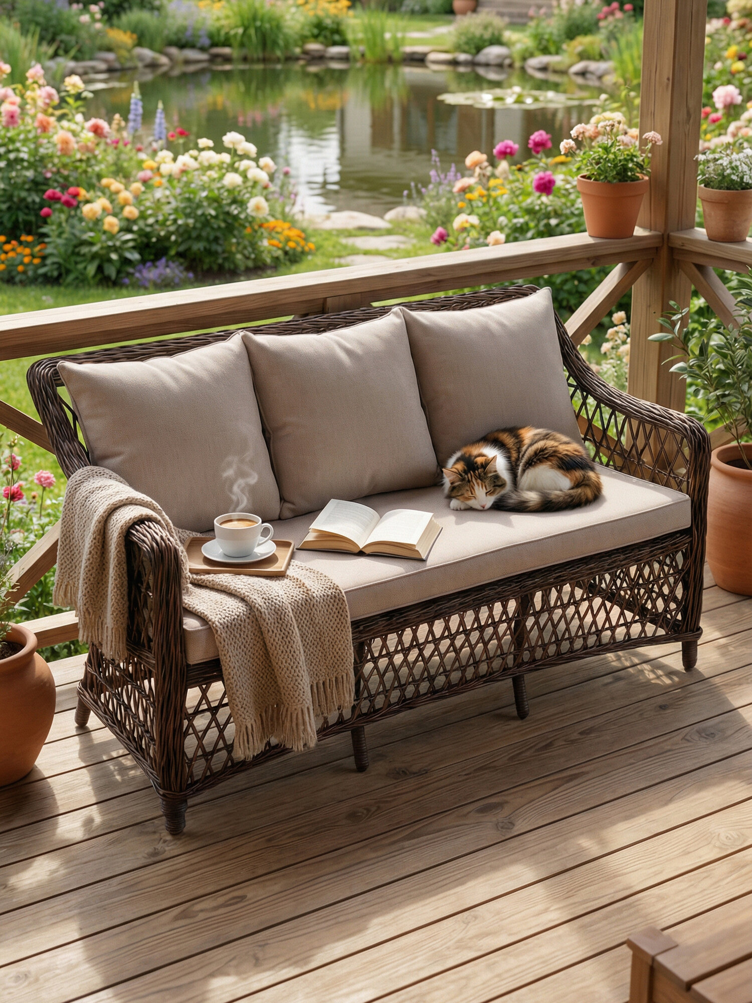 Диван 3-х местный из искусственного ротанга Пикник (Picnic), кофе