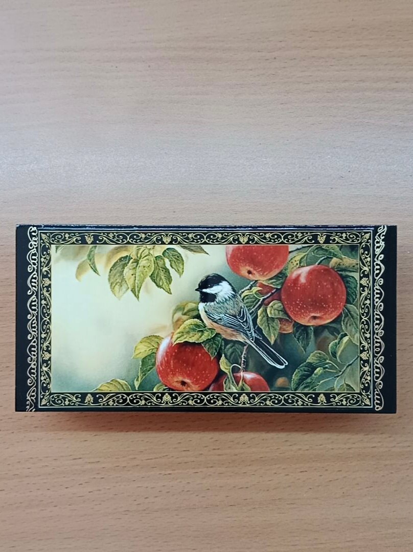 Шкатулка-купюрница универсальная "Птичка", 17*8,5*3,5см, лаковая миниатюра