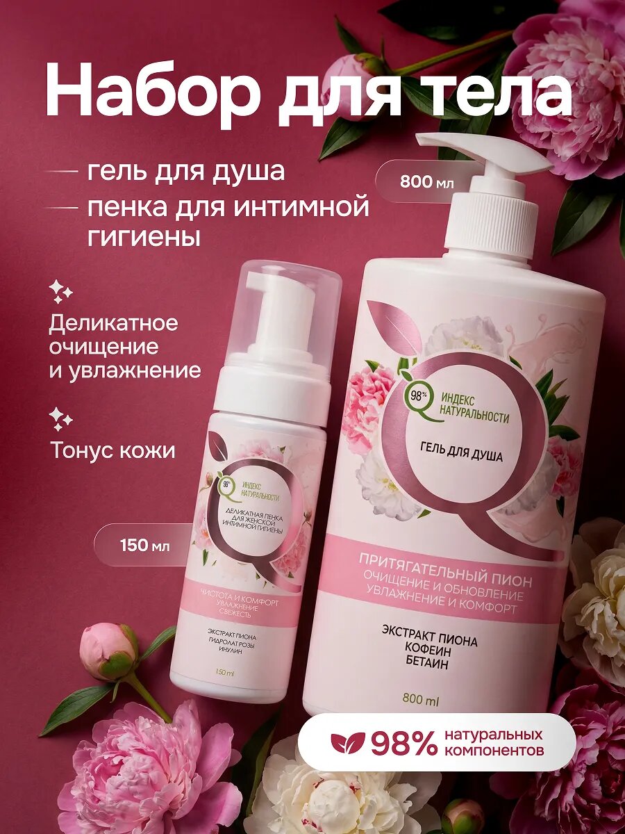 Набор Индекс Натуральности "Женский", гель для душа и пенка для интим. гигиены, пион, 950 мл