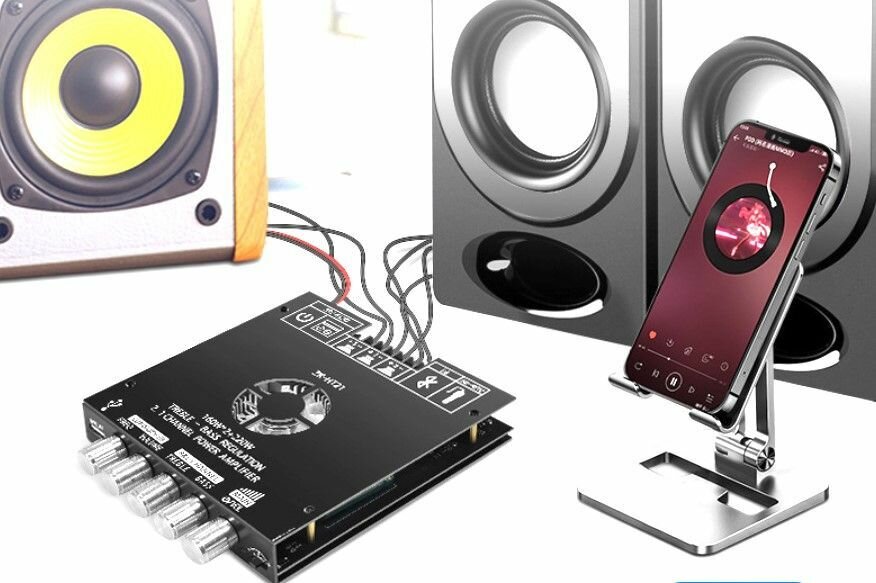 Мощный усилитель звука премиум класса для стационарных акустических систем, ПК, автомобиля и наушников с подключением по Bluetooth 5.0, USB и 5 разъемам AUX