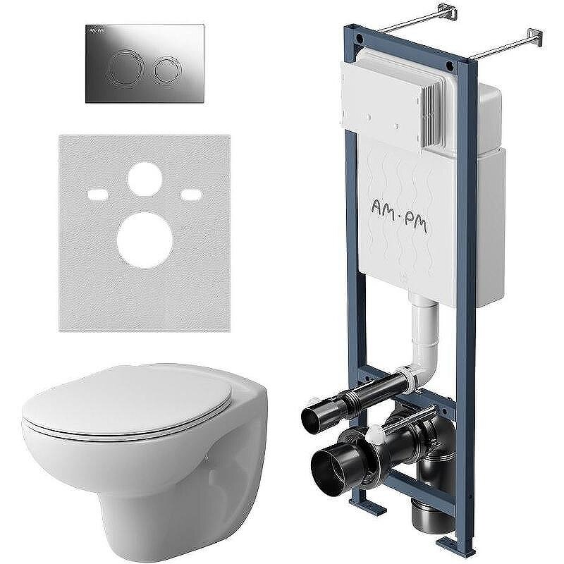 Комплект унитаза с инсталляцией Am.Pm ErgoFit IS110151. DX15C1700 с сиденье микролифт, кнопка хром глянец