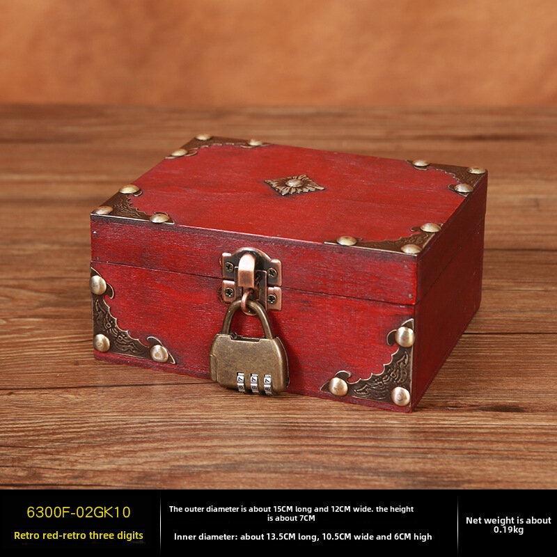 Деревянная винтажная коробка для украшений, домашняя настольная коробка для хранения украшений и документов с замком и паролем, декор окна, упаковочная деревянная коробка (6300F-02GK10-ретро-красный-ретро-три, как на фото)