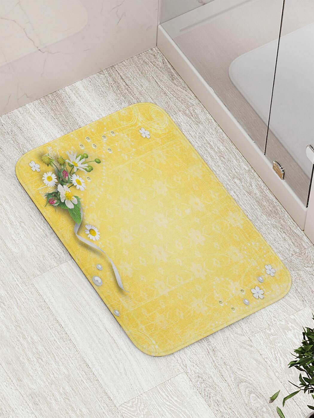 Коврик для ванной комнаты, туалета "Ромашки на солнце" противоскользящий, 52х77 см, JoyArty