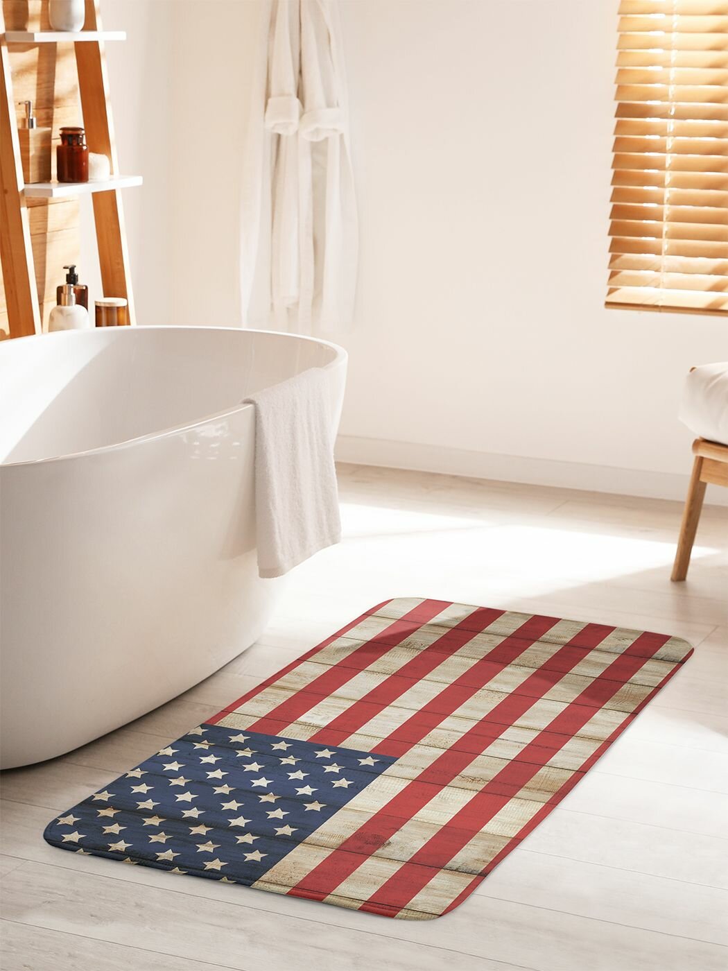 Коврик для ванной комнаты и туалета противоскользящий "Флаг США на вагонке" 60х100 см, JoyArty