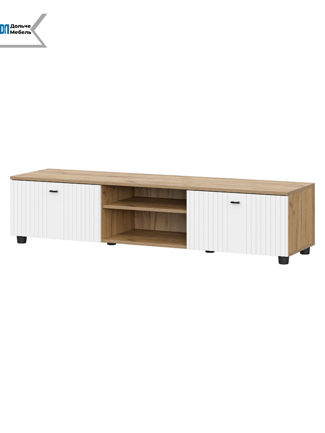 Тумба под телевизор напольная Милан 180 см, дуб золотой/белый матовый