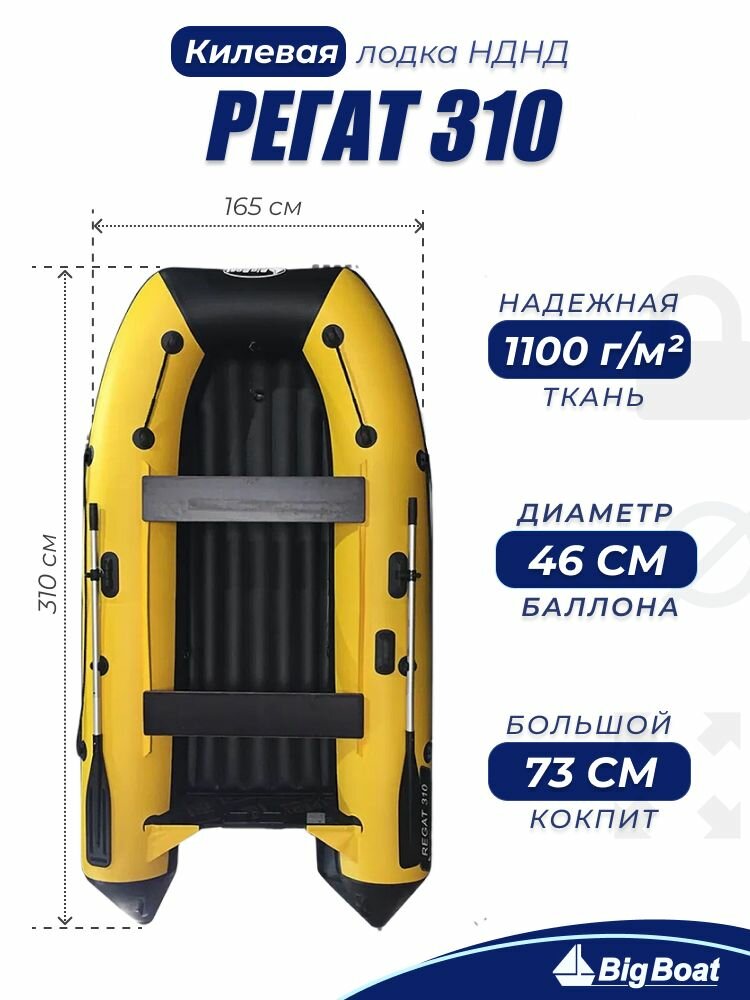 Надувная, под мотор, килевая лодка из ПВХ для рыбалки Regat (Регат) 310 НДНД