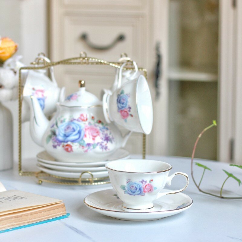 Набор чашек и блюдец для послеобеденного чая в европейском стиле, домашний керамический кофейный набор, 9 предметов, набор чашек для черного чая в английском стиле с подставкой для дропшиппинга