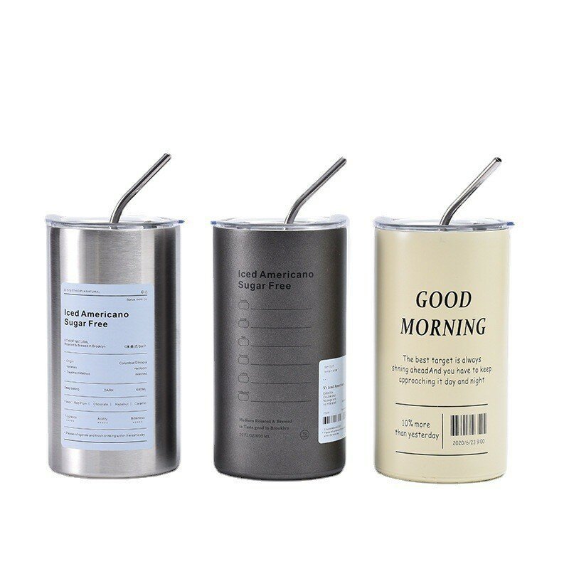 2025 Кросс-бордерная нержавеющая стальная кружка для холодного американо, двойная вакуумная кружка с трубочкой, домашняя изолированная кружка, прямая кружка для офиса