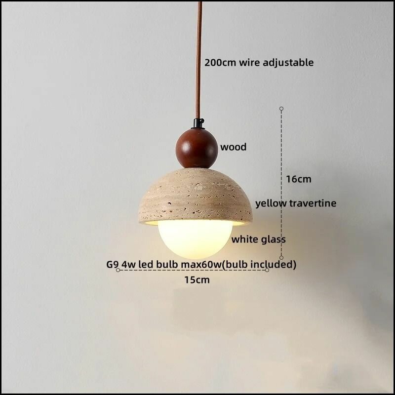 Люстра Подвесная LED E27, Светильник из Желтого Травертина, Каменная Лампа для Гостиной, Спальни, Столовой, Интерьера
