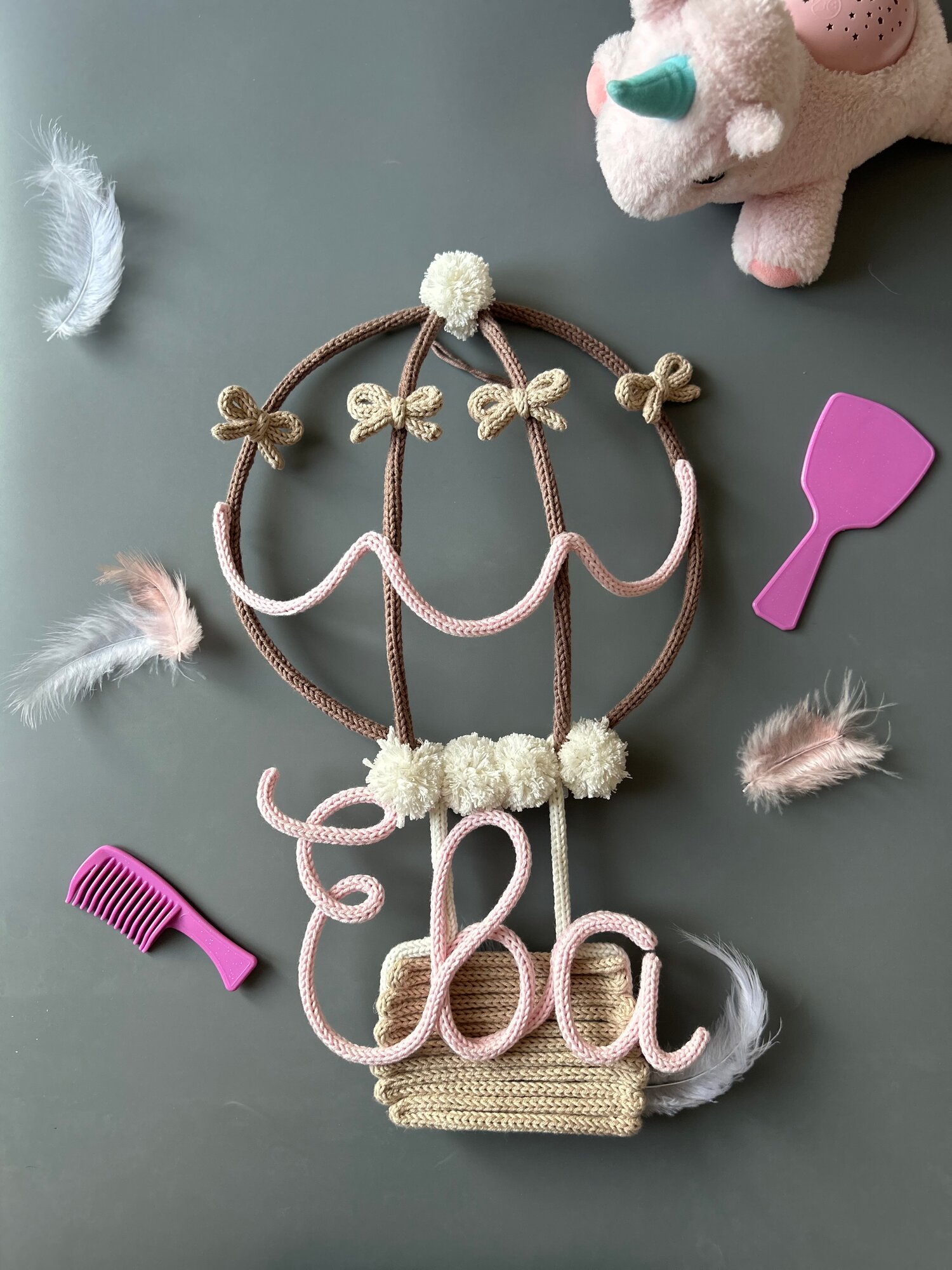 Ночник «Аэростат» с именем Ева в технике трикотин /ручная работа