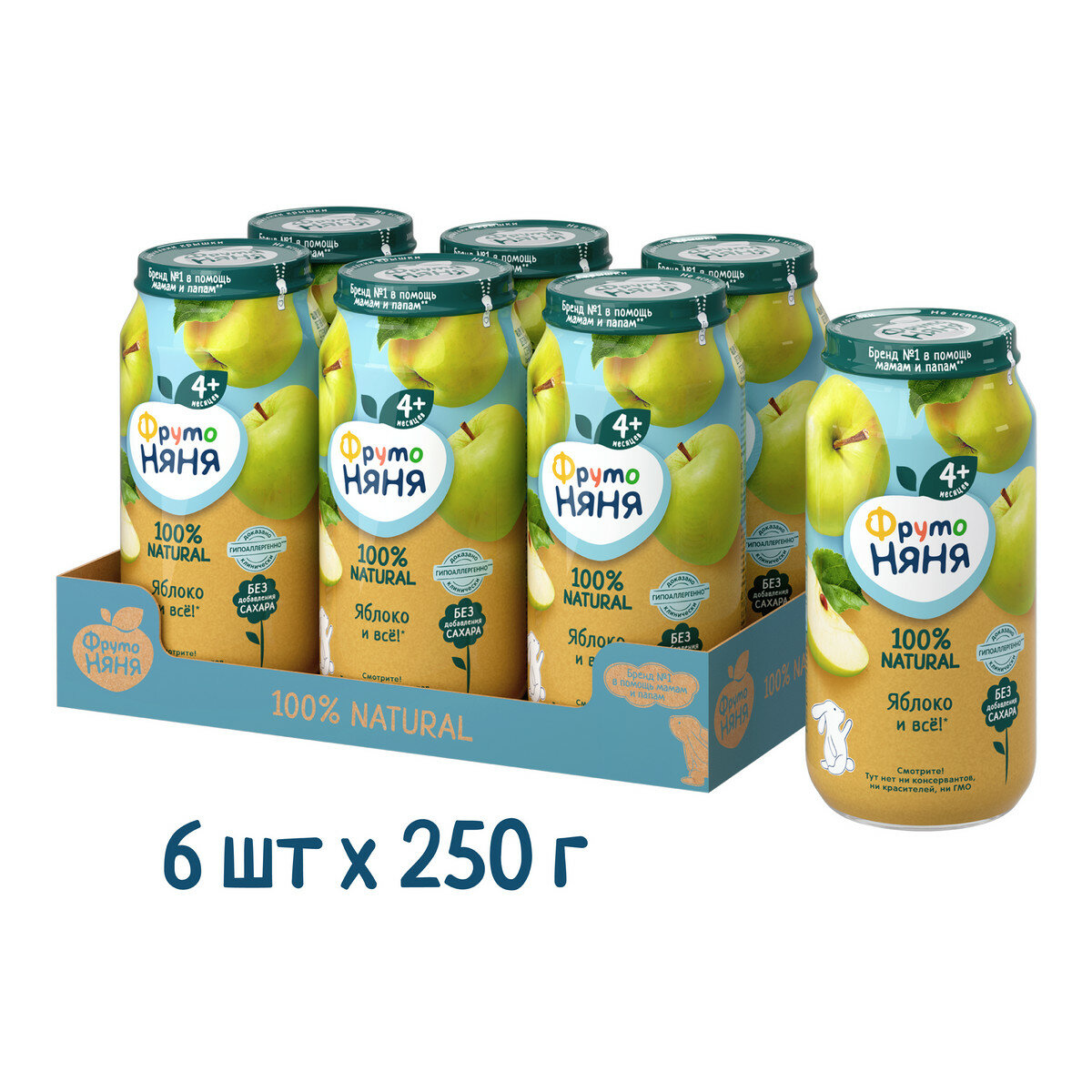 Пюре фруктовое ФрутоНяня яблоко, 250 г х 6 шт