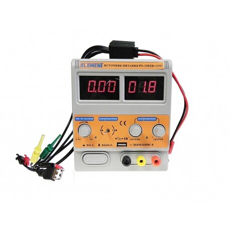 Блок питания лабораторный ELEMENT 1502D+, 15В, 2А, USB выход