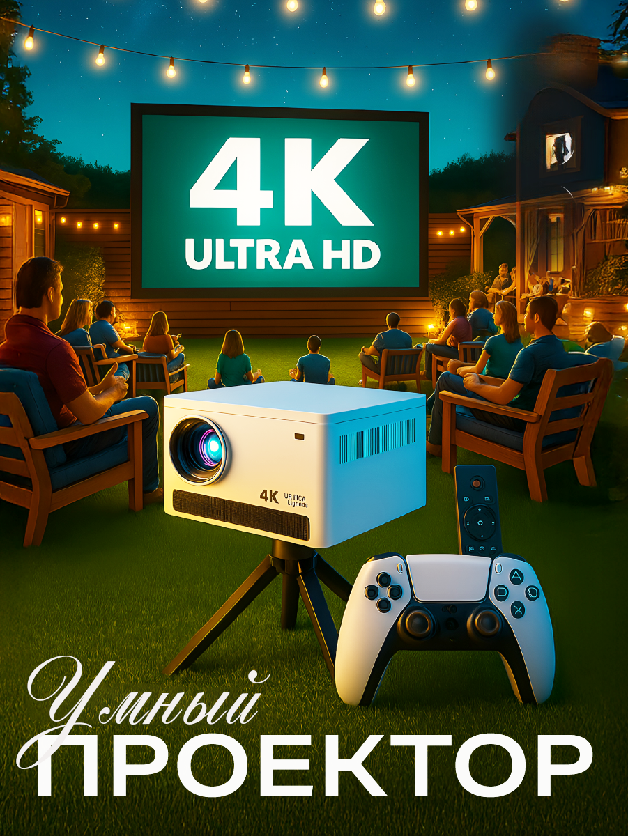 Проектор умный для дома домашний кинотеатр 4К с телефона IOS Android Windows