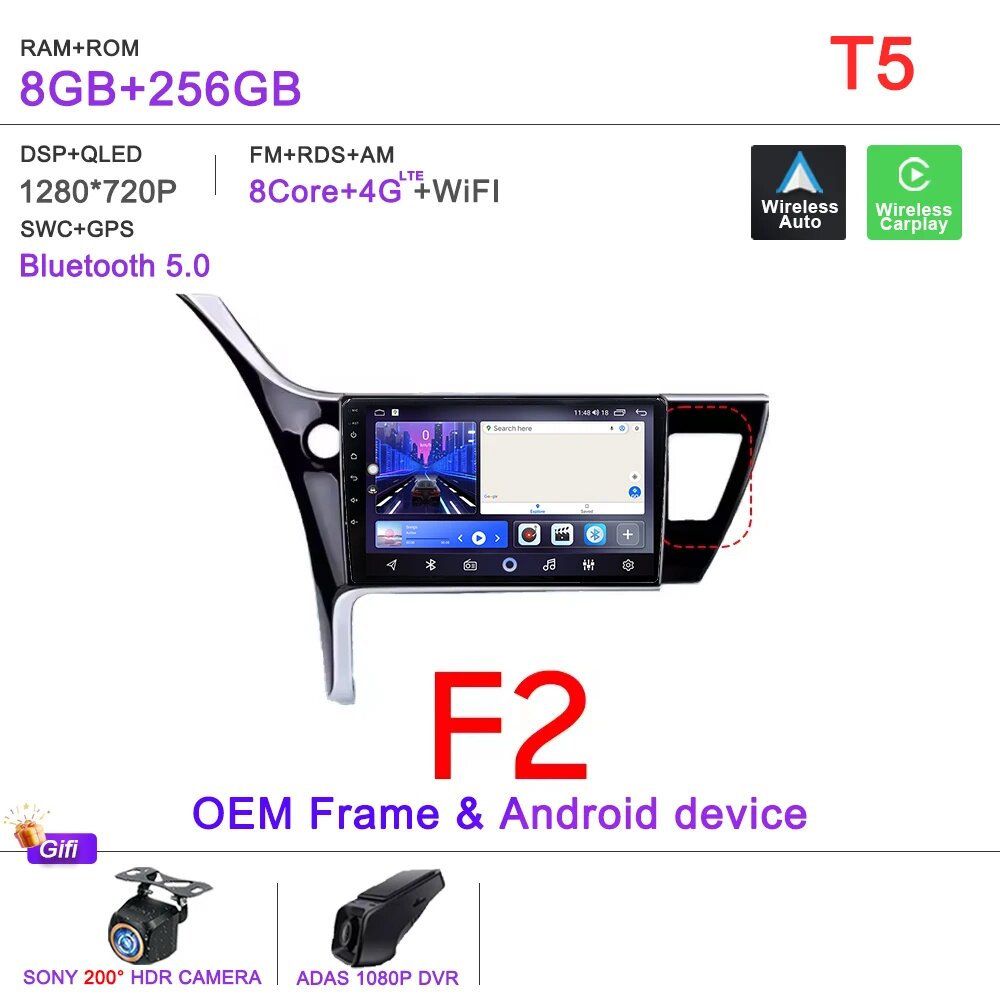 Android 15 2K экран мультимедиа для Toyota Corolla 11 Auris E180 2017 2018 2019, стереоголовка, GPS-навигация, высокопроизводительный автомобиль B 8-256G DVR