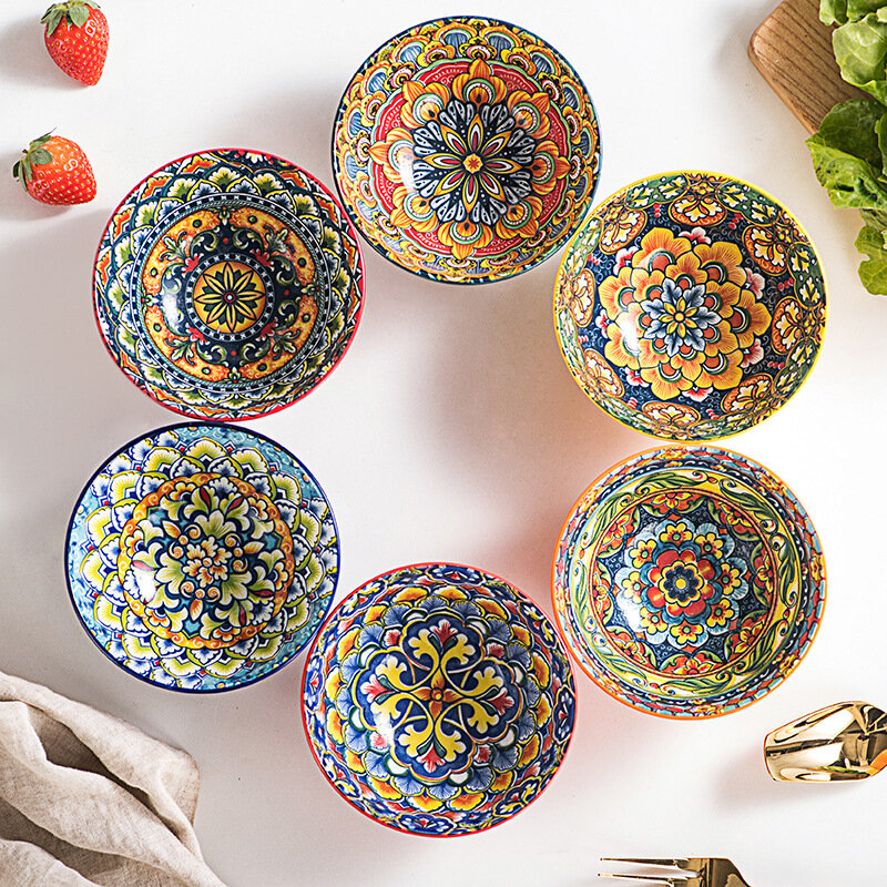 Набор мисок для кросс-бордер, ретро бохо посуда, керамические миски и тарелки, рисовая миска, большая суповая миска, керамическая кухонная посуда для дома