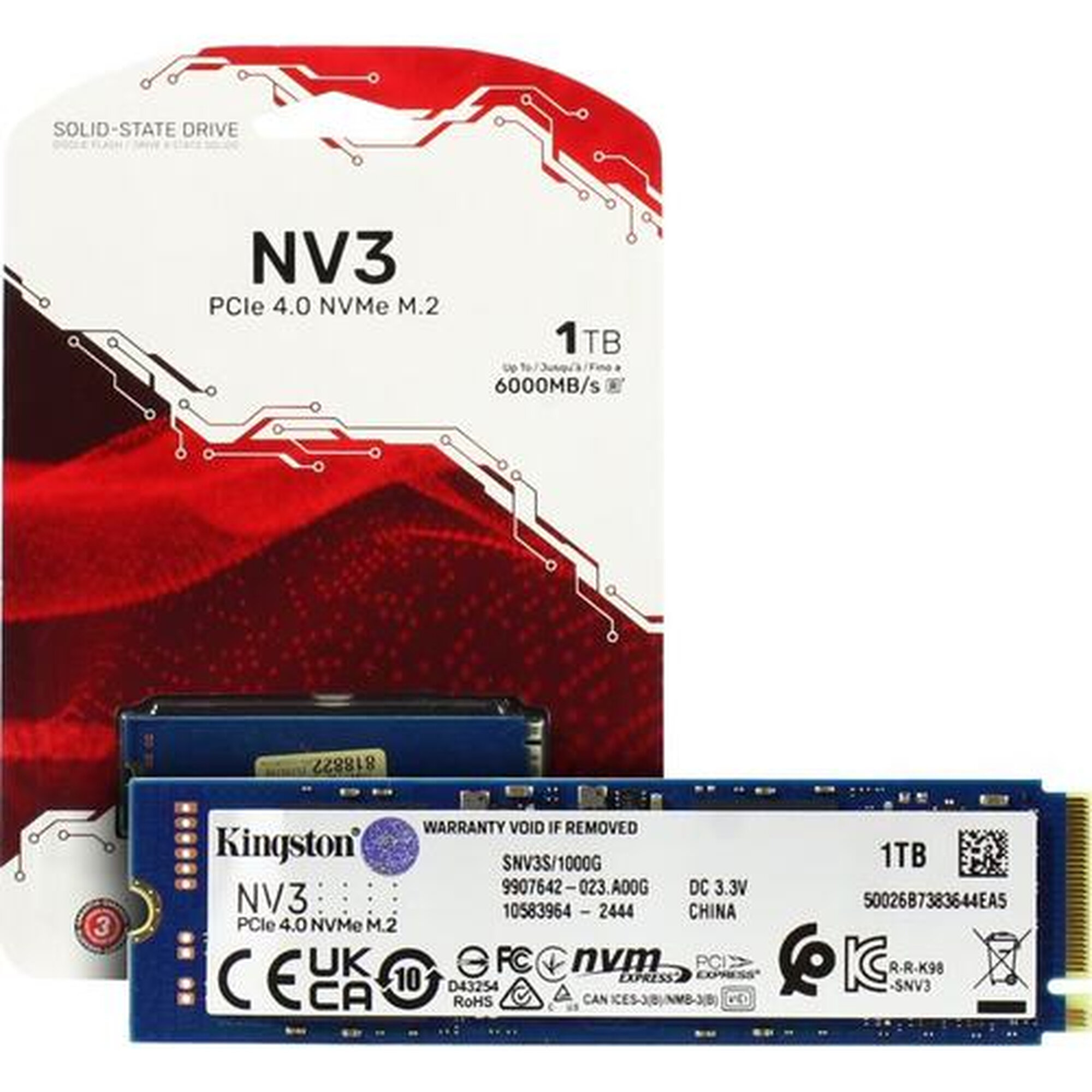 Жесткий диск SSD M.2 1Tb Kingston NV3, 6000/4000MBs, 250000 IOPS, 3D NAND, 2280, PCI-E 4.0 x4 (SNV3S/1000G)