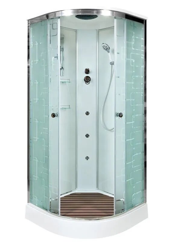Душевая кабина DTO с крышей, низким поддоном и гидромассажем, матовое стекло с узором, 90х90х220 см, серия EM
