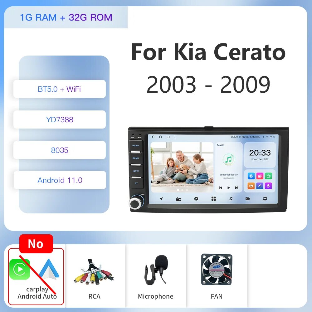 Мультимедийная магнитола Kapud для Kia, стерео-система на Android 12, с 7 "экраном, GPS, Навигатором, для Kia Cerato, Sportage, Forte, Spectra, Morning, CarPlay 3326 1 32 Pro